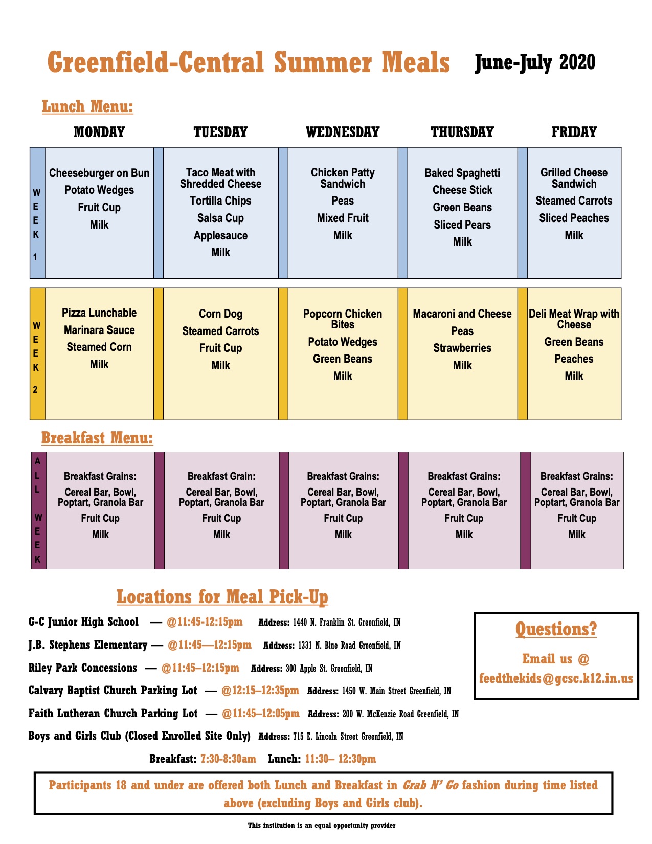 Summer Nutrition Program 2020 – Weston Elementary School